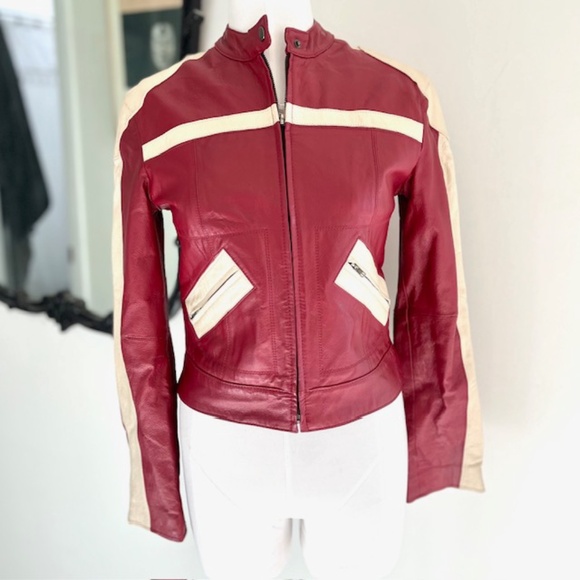 Jackets & Coats | Vintage Moto Jacket Cherry Red And Beige | Poshmark
